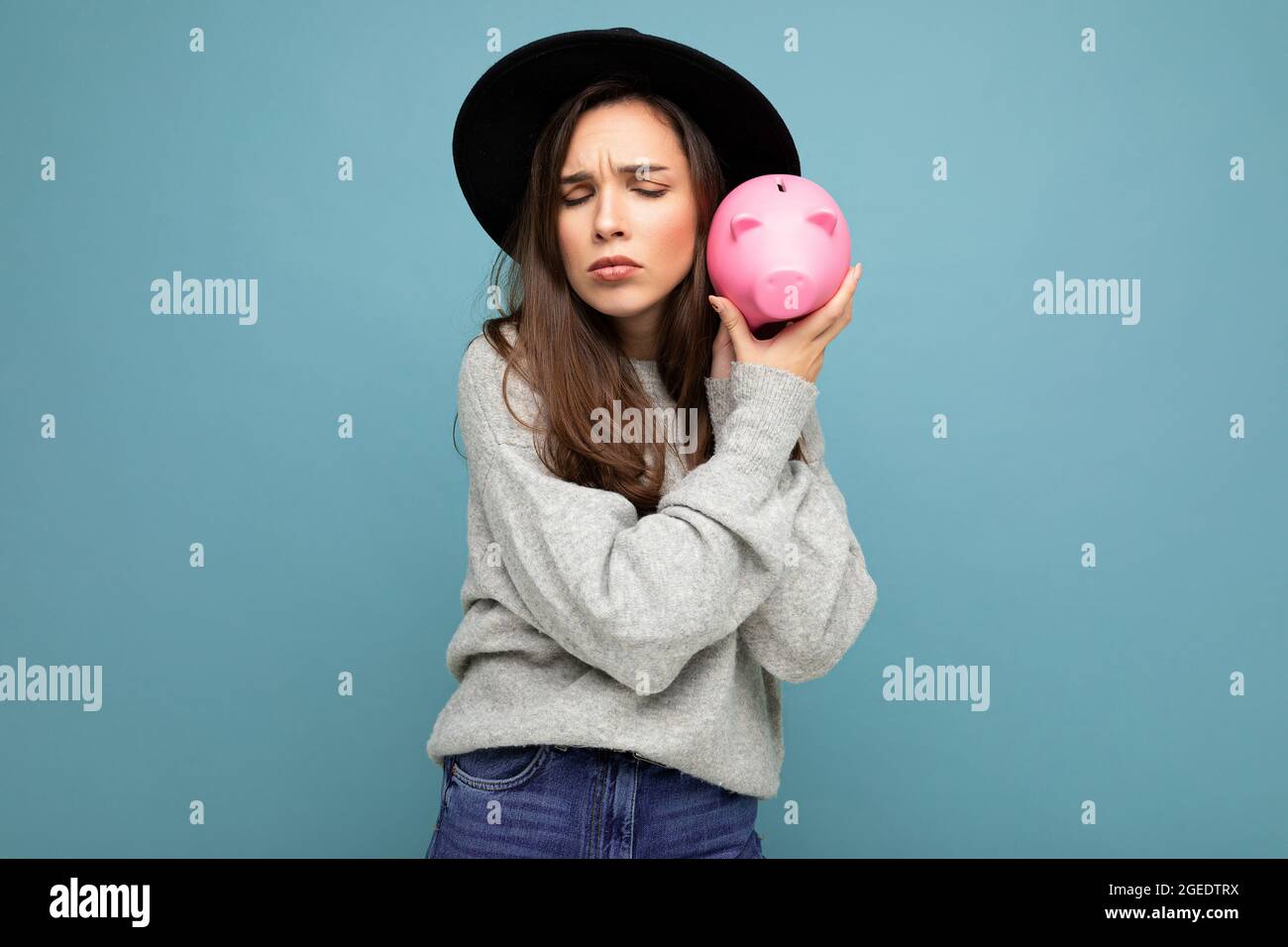 Portrait of dissatsfied sad young beautiful charming brunette woman ...