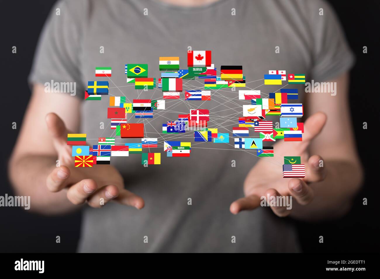3D render of national flags of the world - global communication and ...