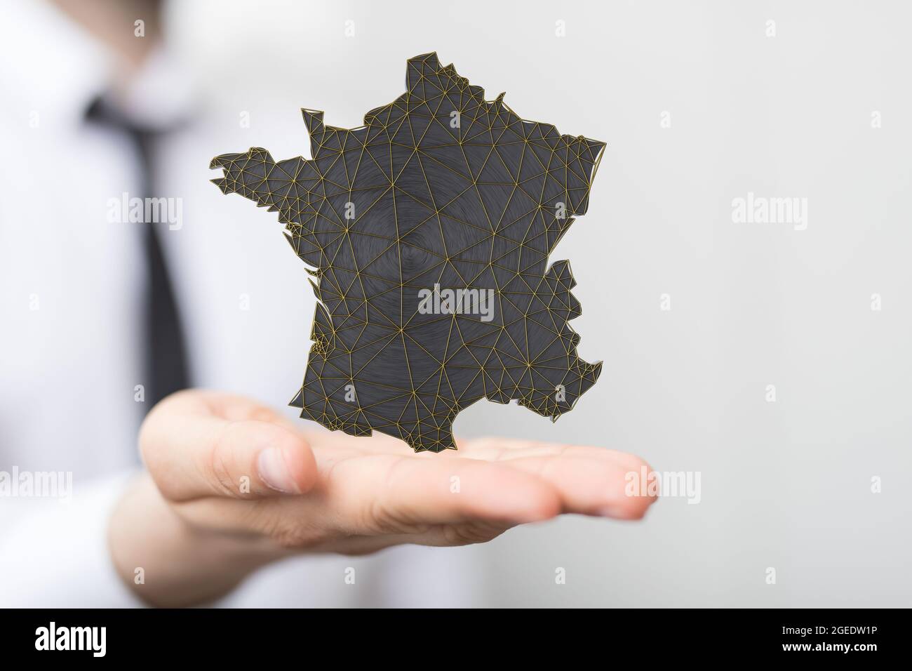 Digital illustration of France map in male's hand Stock Photo - Alamy