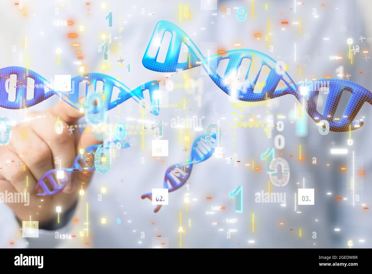 Hand of doctor touching and cut dna for checking with analysis ...