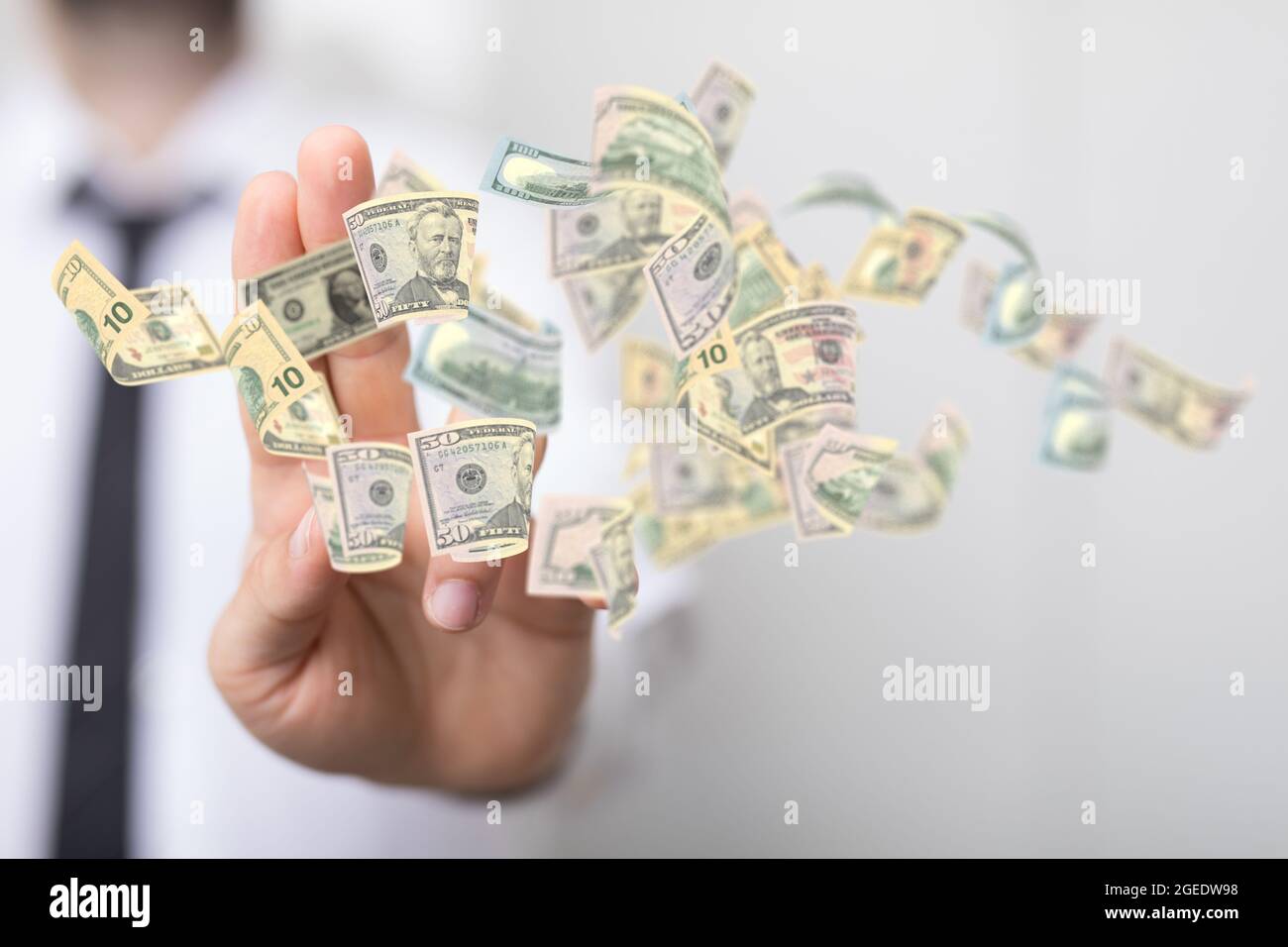 Person's hand reaching to many flying euro banknote bills Stock Photo ...
