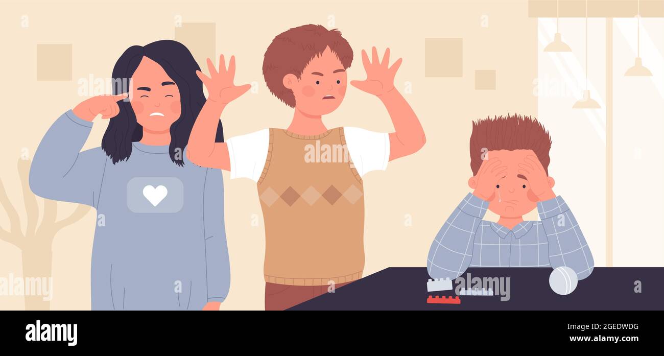 School children with bullying, mockery shaming problem vector ...