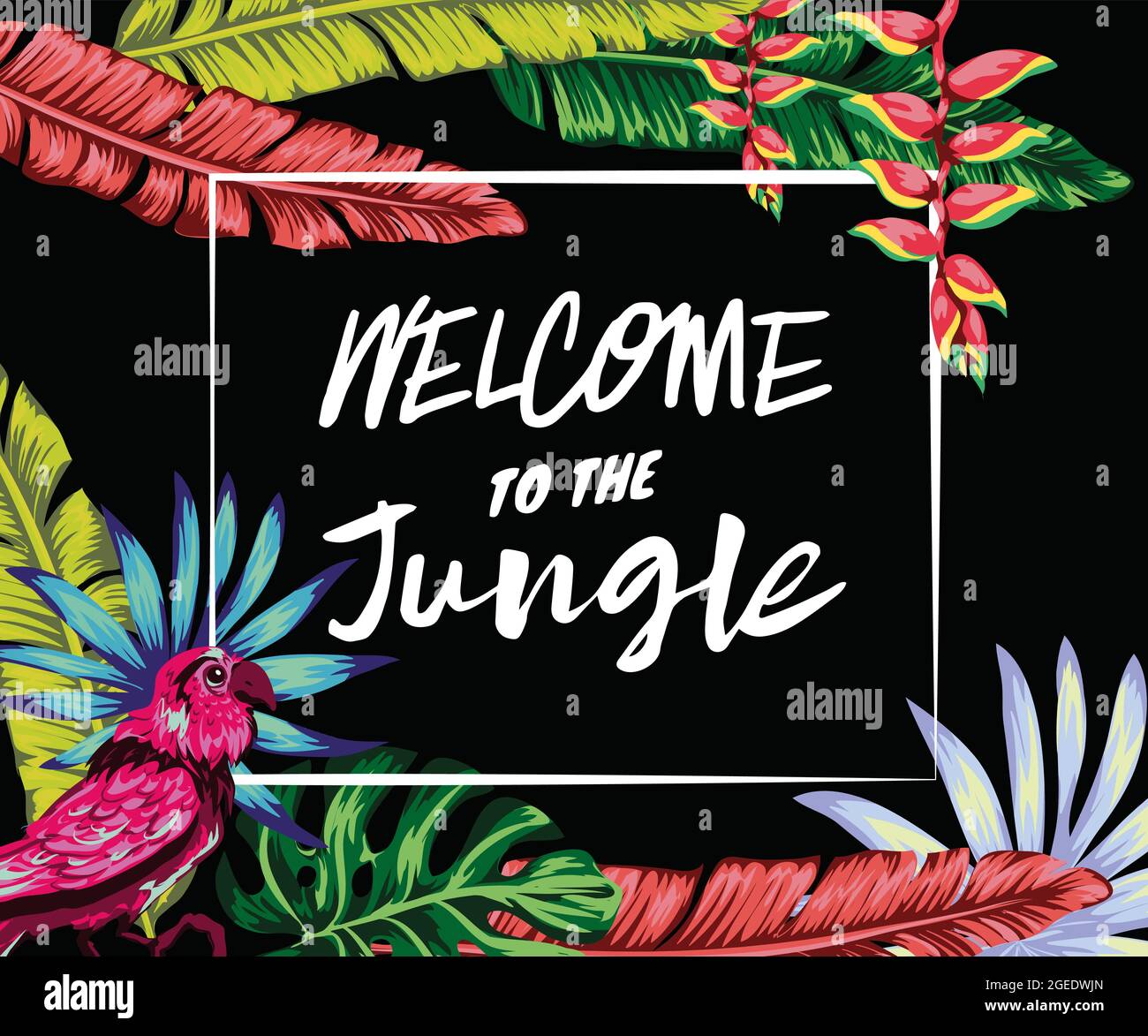 welcome to the jungle banner, vibrant palm leaf appliques and tropical ...