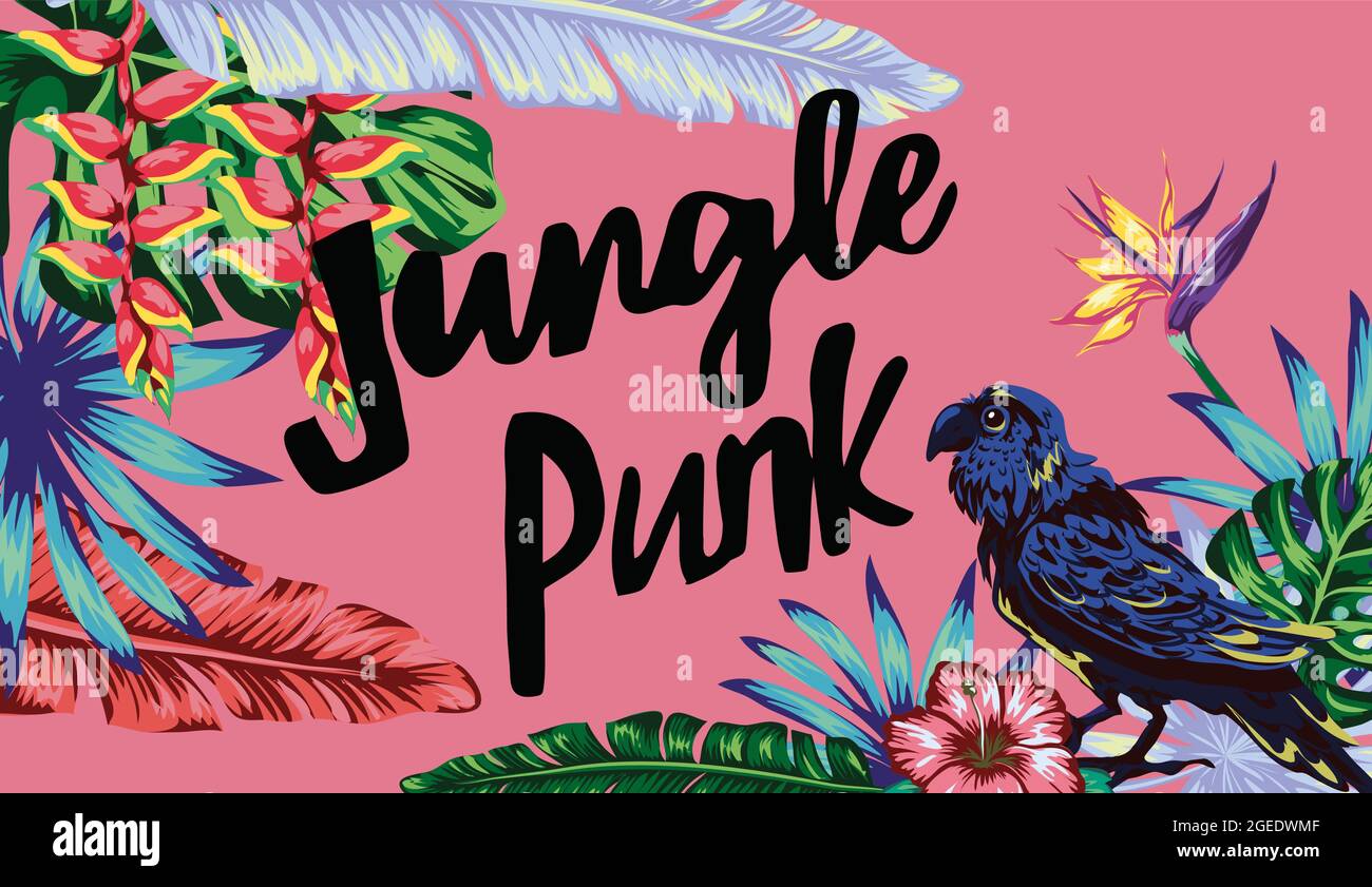 jungle punk banners for social media, tropical jungle decoration in ...