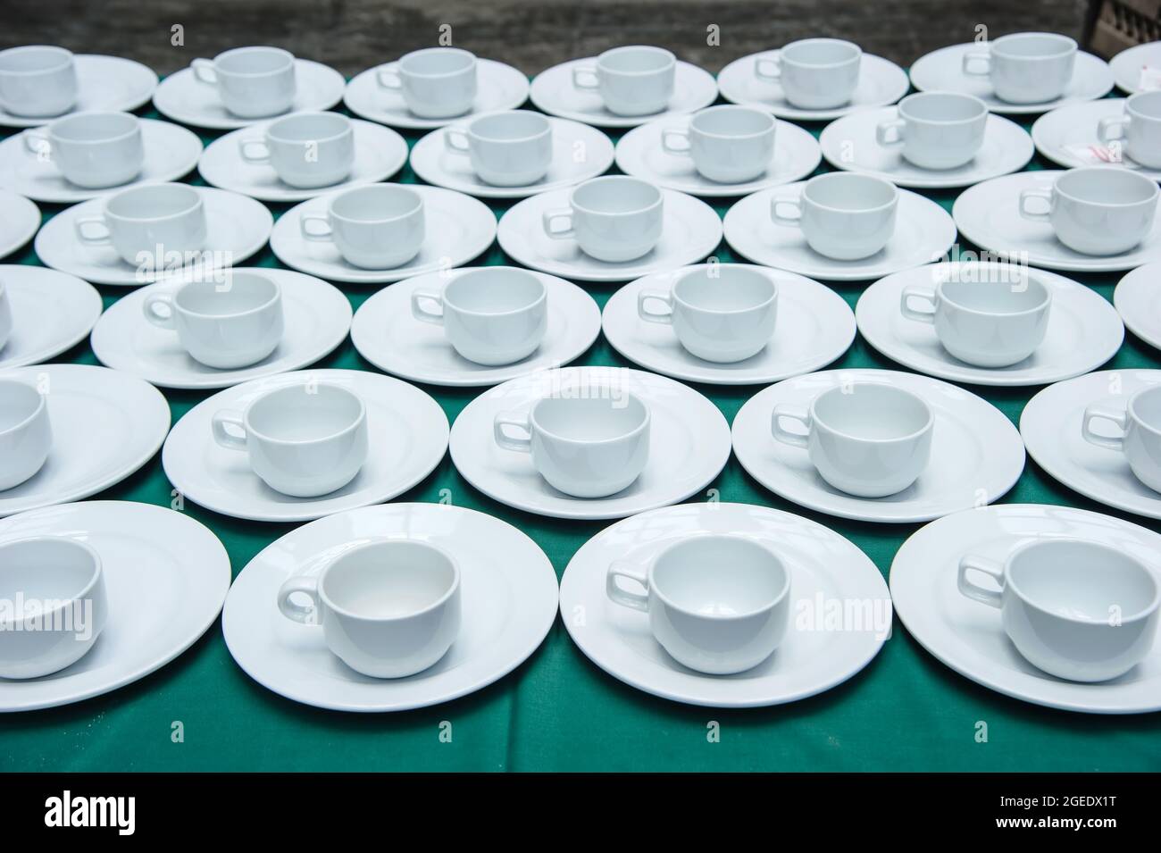 many coffee cup set up for tea break in business meeting conference ...