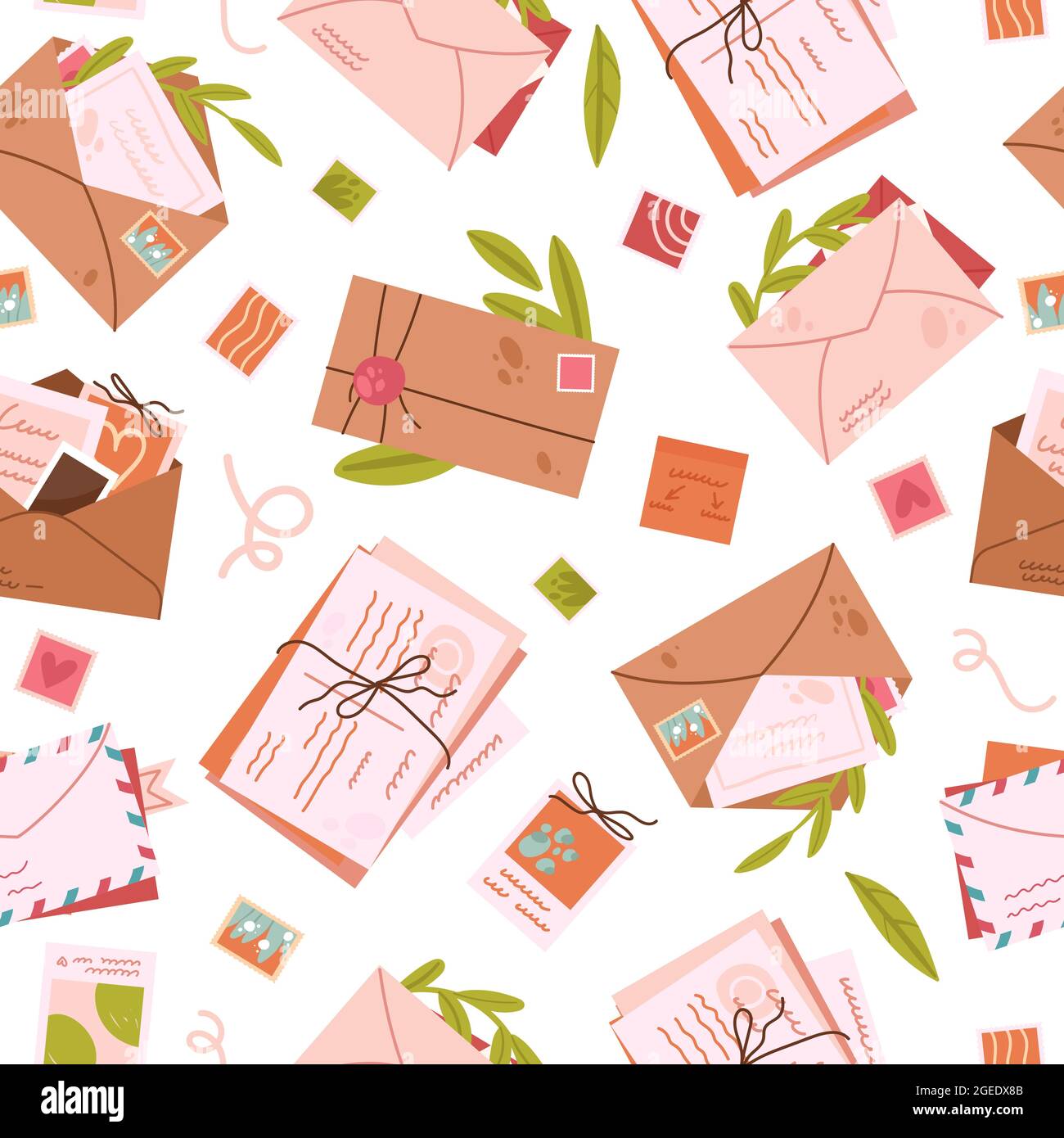 Mail post letter, vintage envelope seamless pattern vector illustration ...