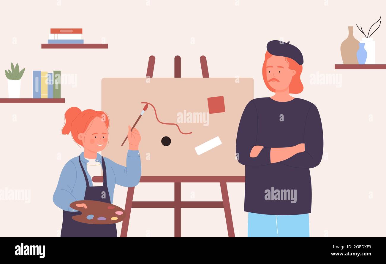 Art master class, school children study to draw, education vector ...