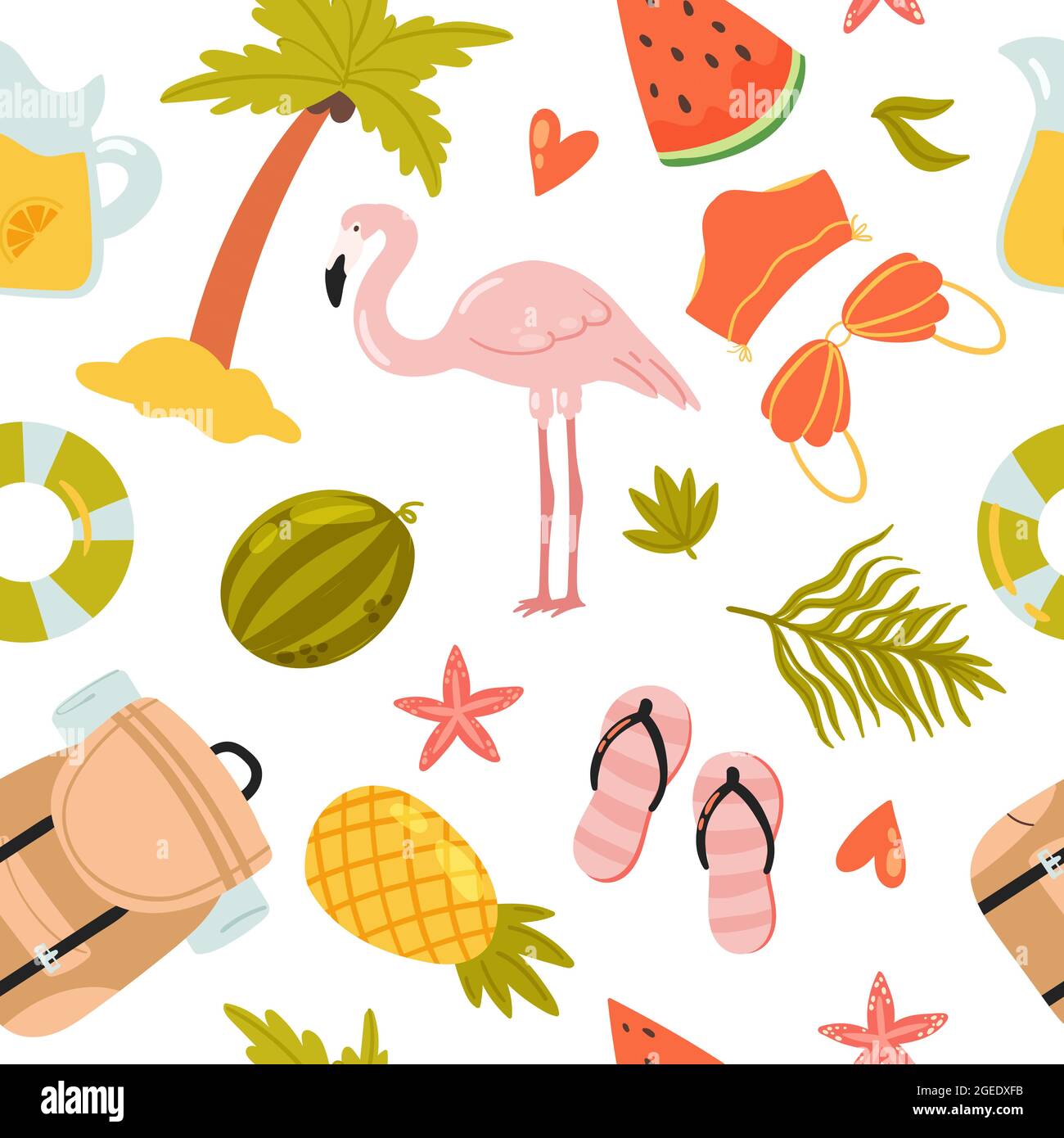 Summer seamless pattern vector illustration. Cartoon cute watermelon ...