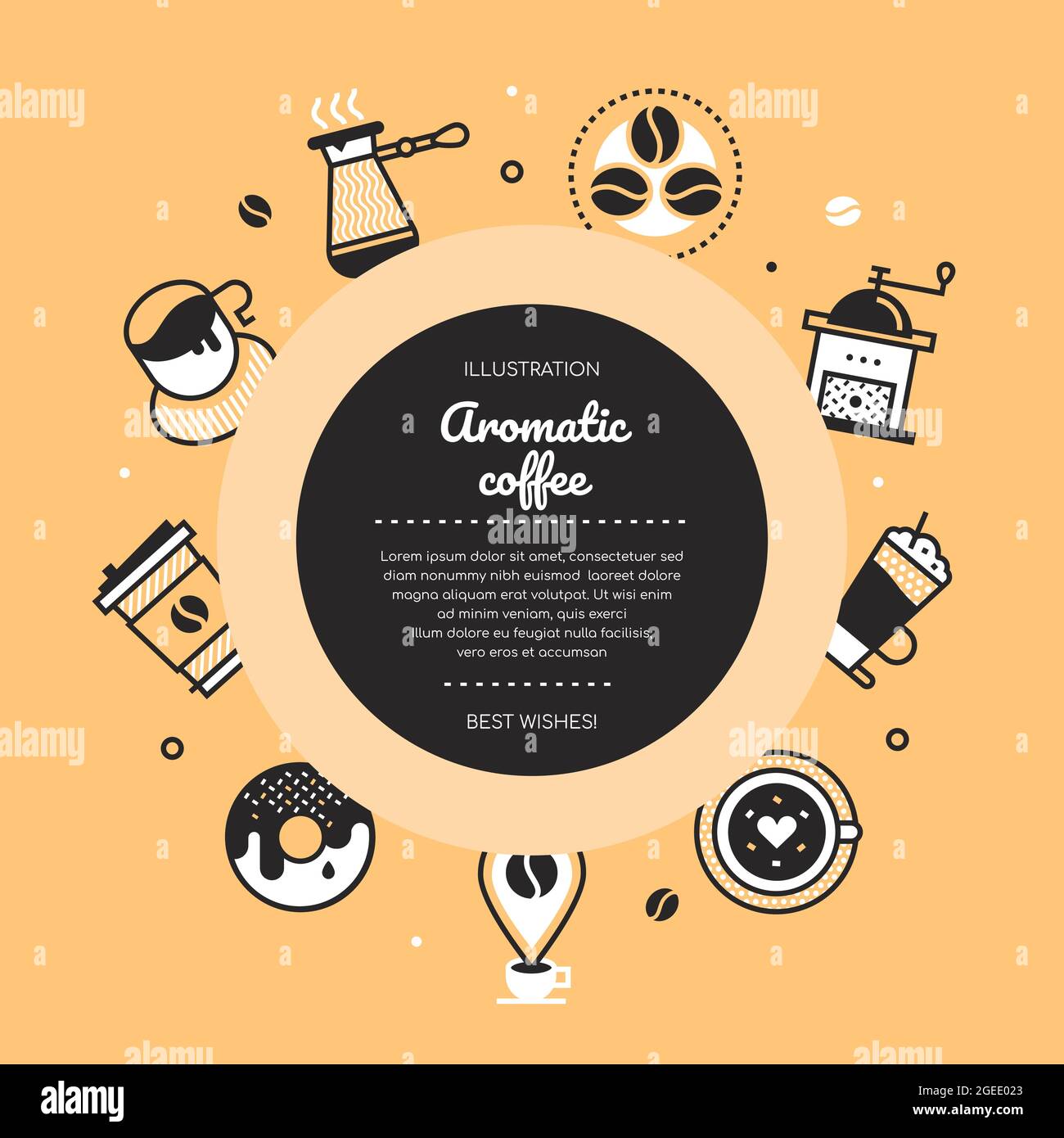 Aromatic coffee - vector line design style poster, peach background ...