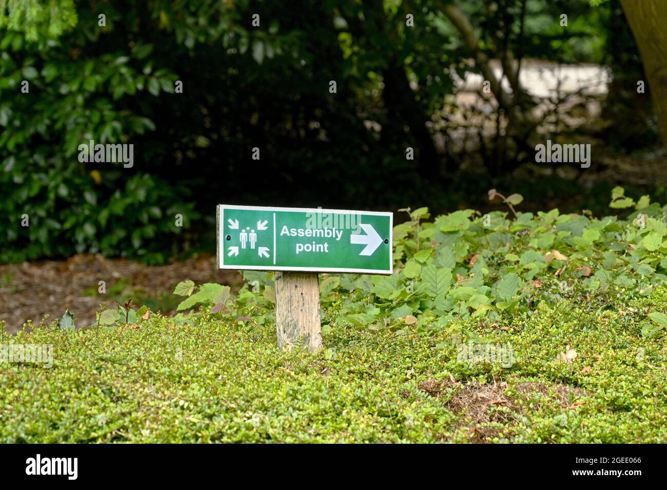 Sign showing hotel guests the location of the fire assembly point for ...