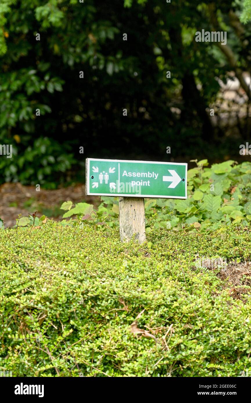 Sign showing hotel guests the location of the fire assembly point for ...