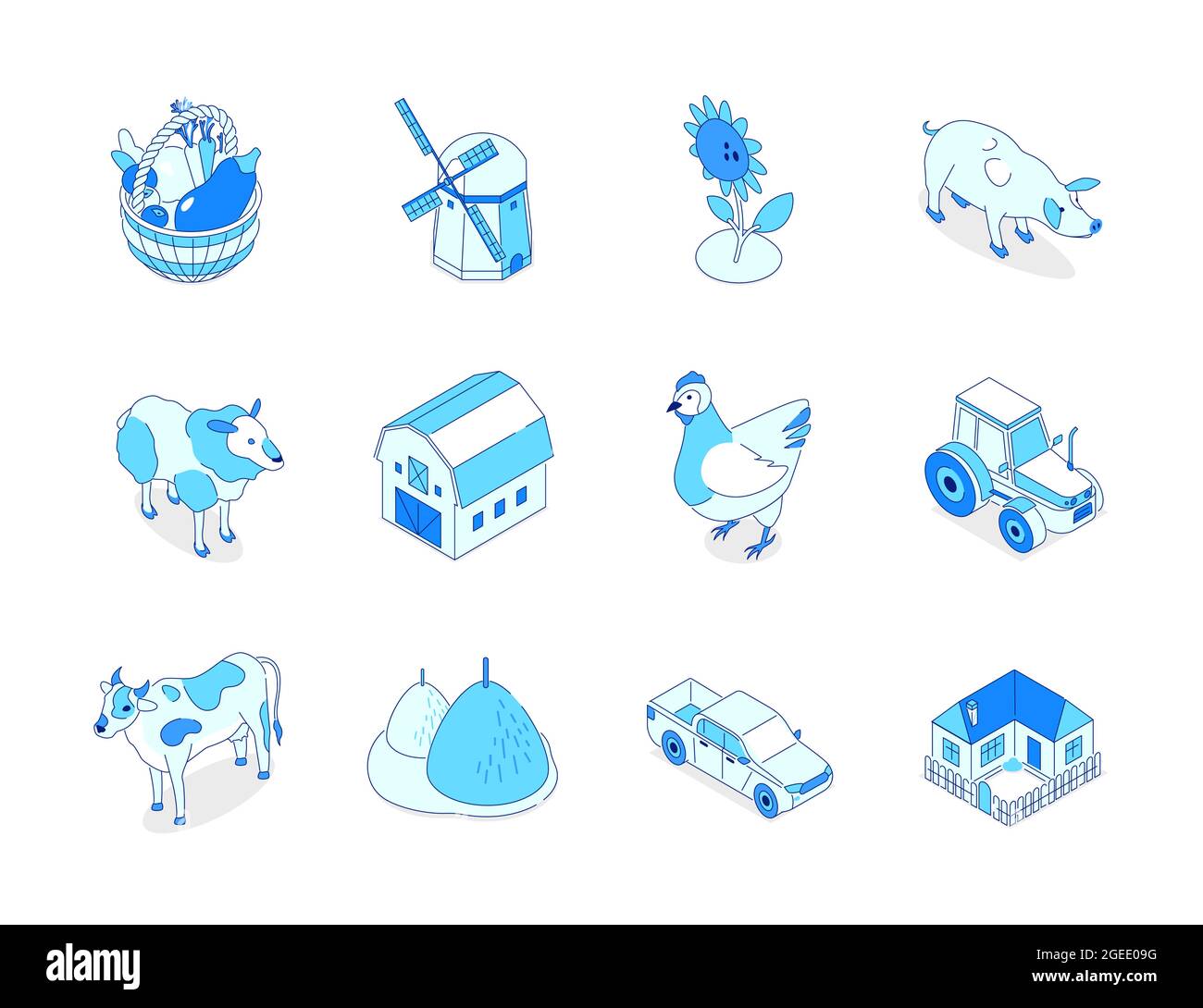 Farm - modern line design style icons set. Blue color. Country life and ...