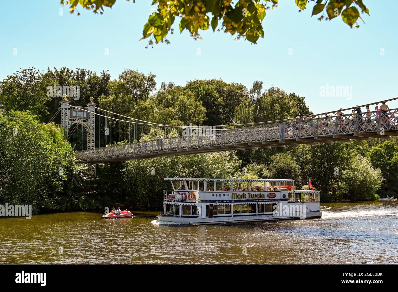 Chester, Cheshire, England - July 2021: Tour boat taking visitors on a ...