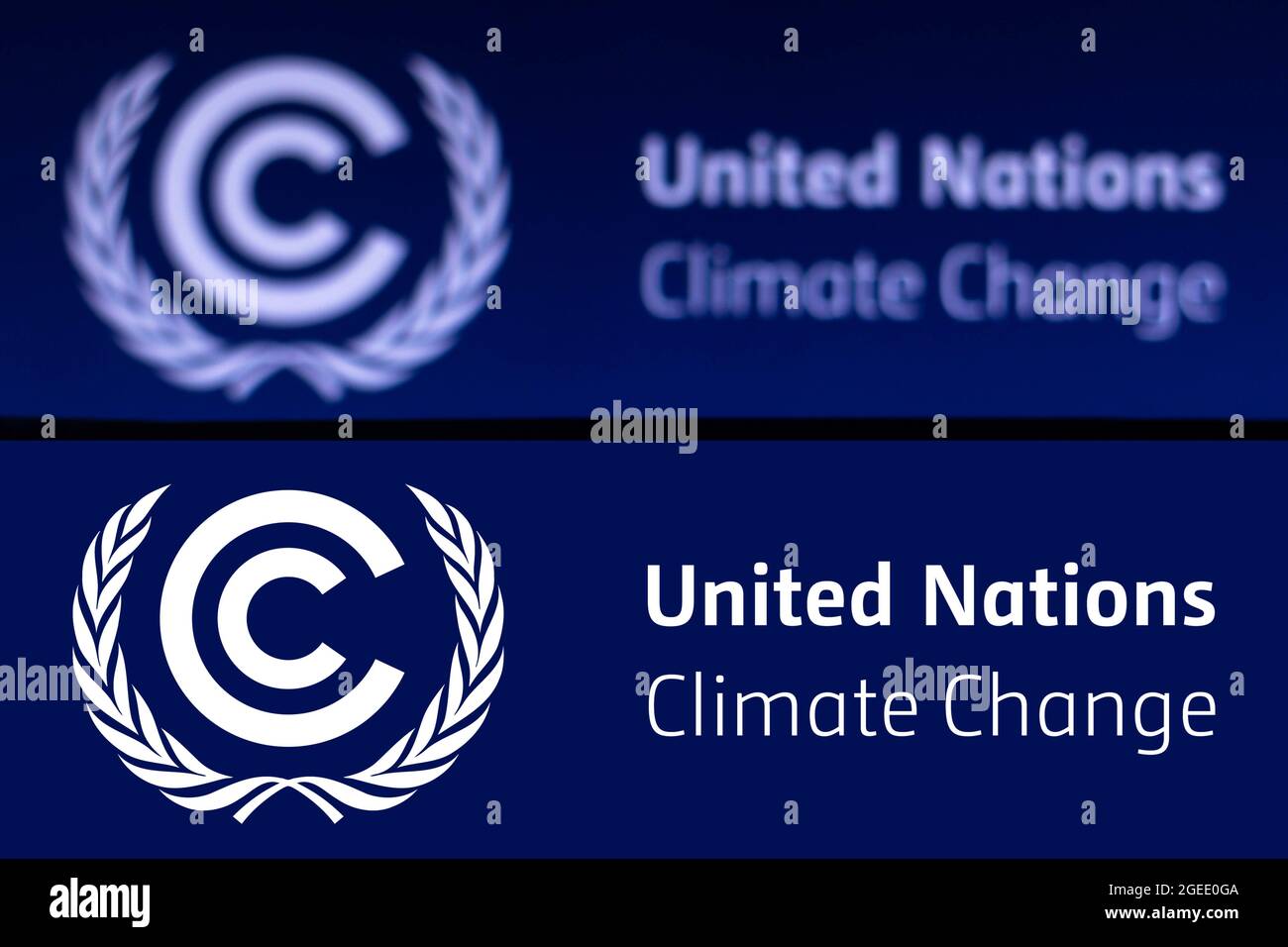 In this photo illustration the United Nations Climate Change logo seen ...