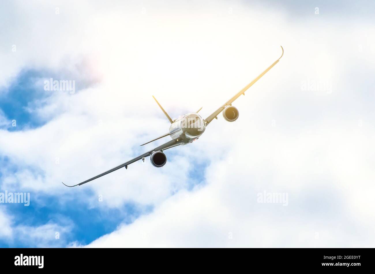 Passenger airplane flies through the turbulence zone through the ...