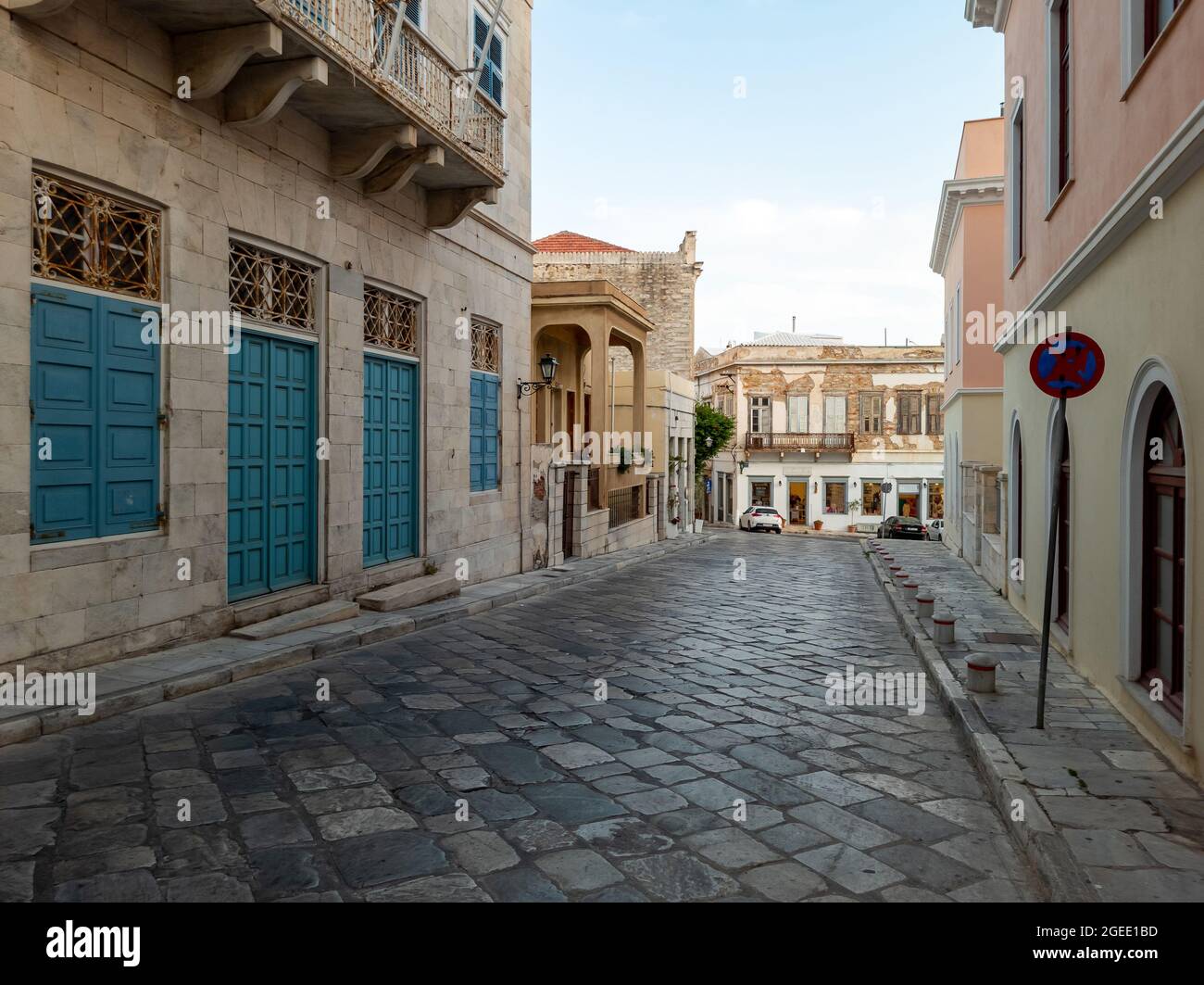 Cyclades architecture of traditional neoclassical buildings at capital ...