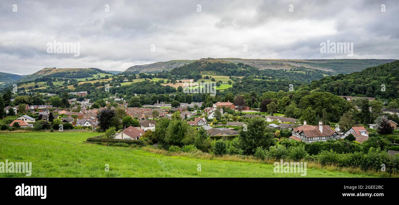 View of Llangollen, Denbighshire, looking north towards Dinas Bran ...