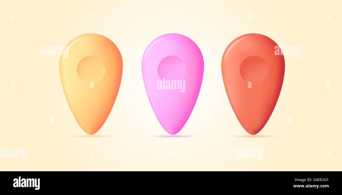 Geo tag 3d render icon, soft plastic illustration in three colors Stock ...