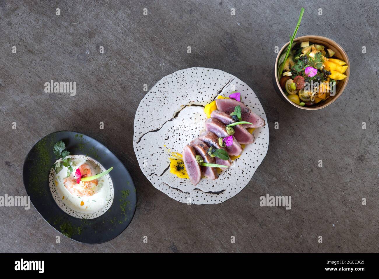 Food dishes set composition above view, creative contemporary food ...