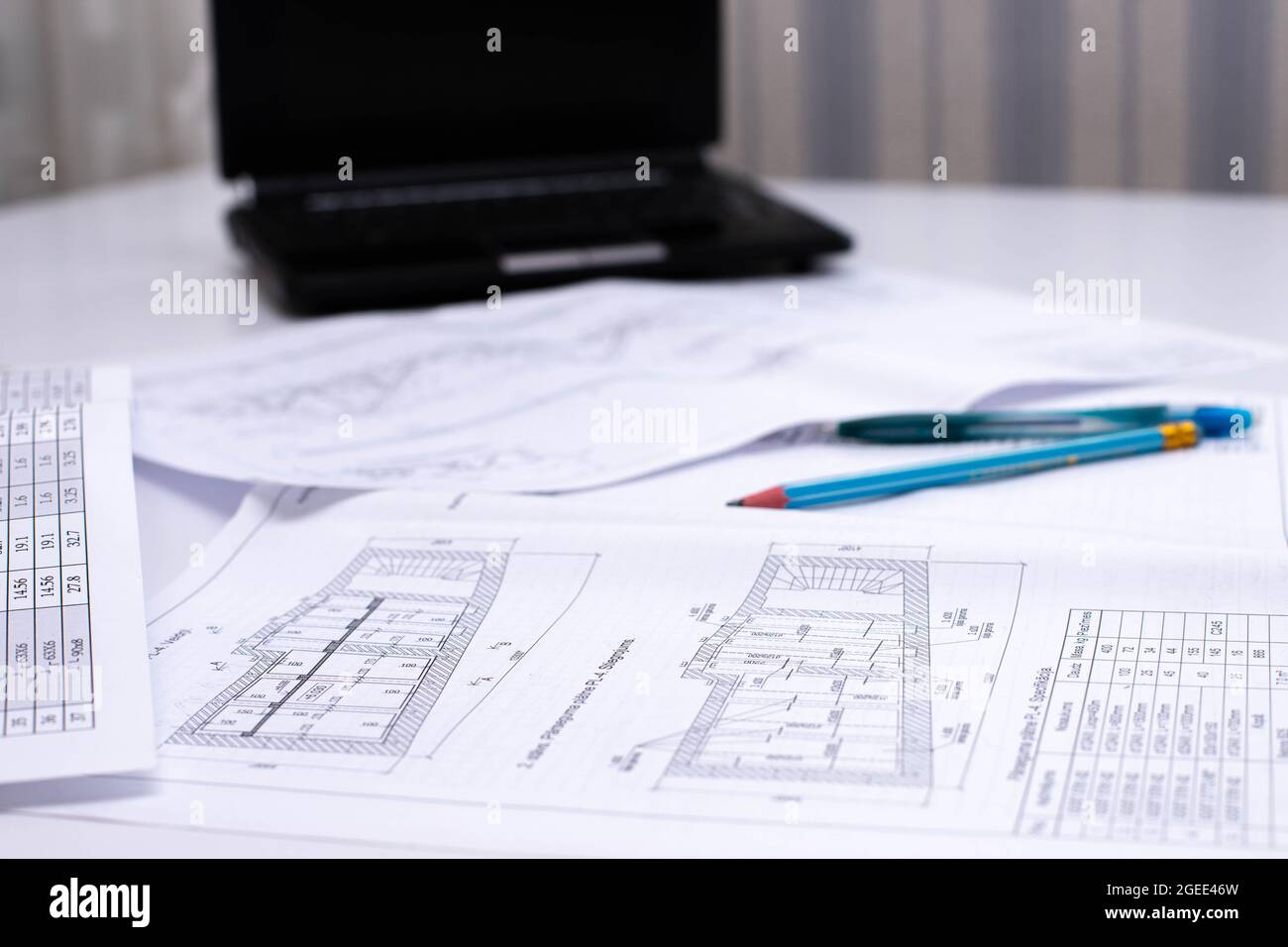 drawings of a construction engineer on a sheet of paper Stock Photo - Alamy