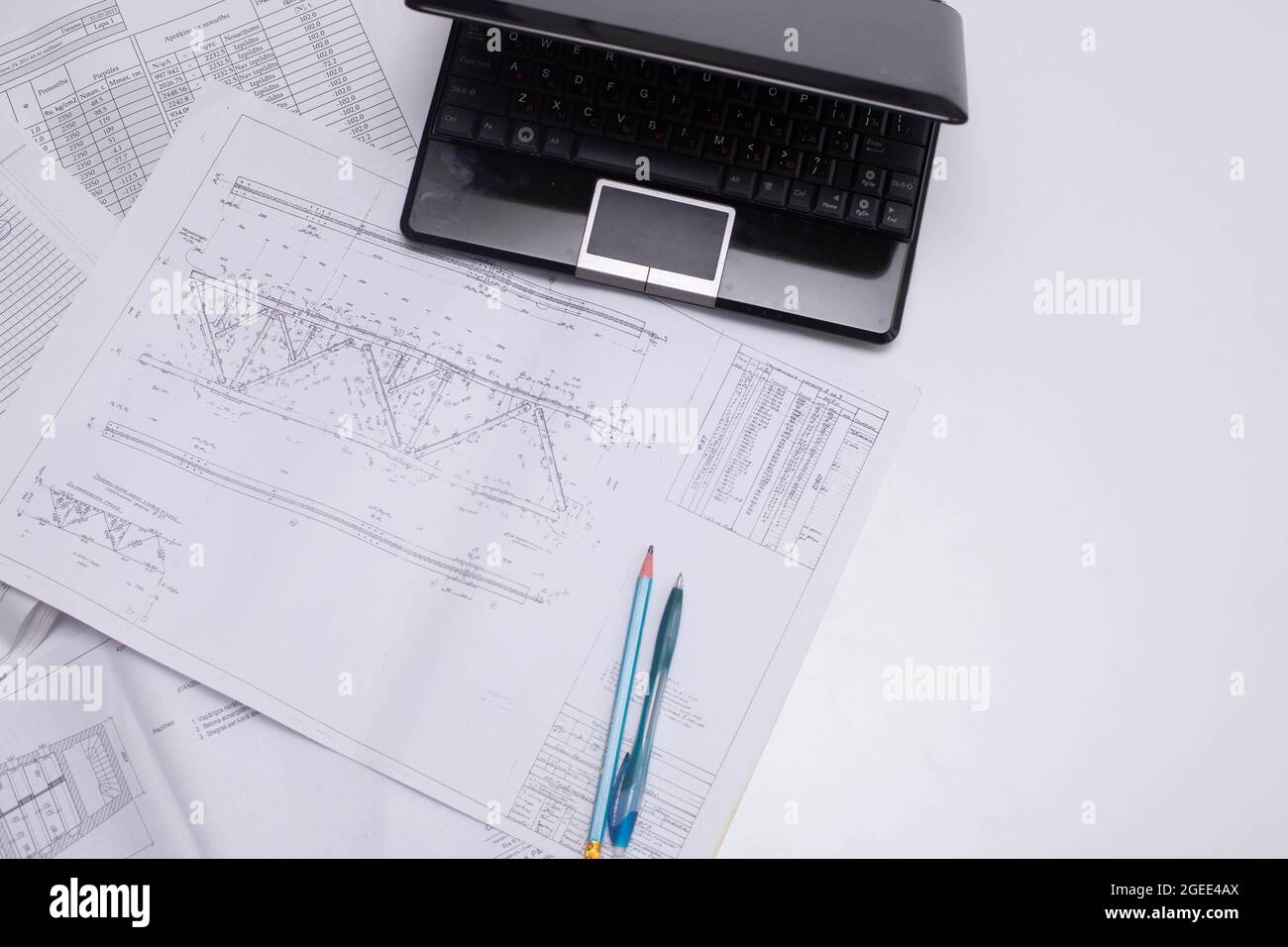 drawings of a construction engineer on a sheet of paper Stock Photo - Alamy