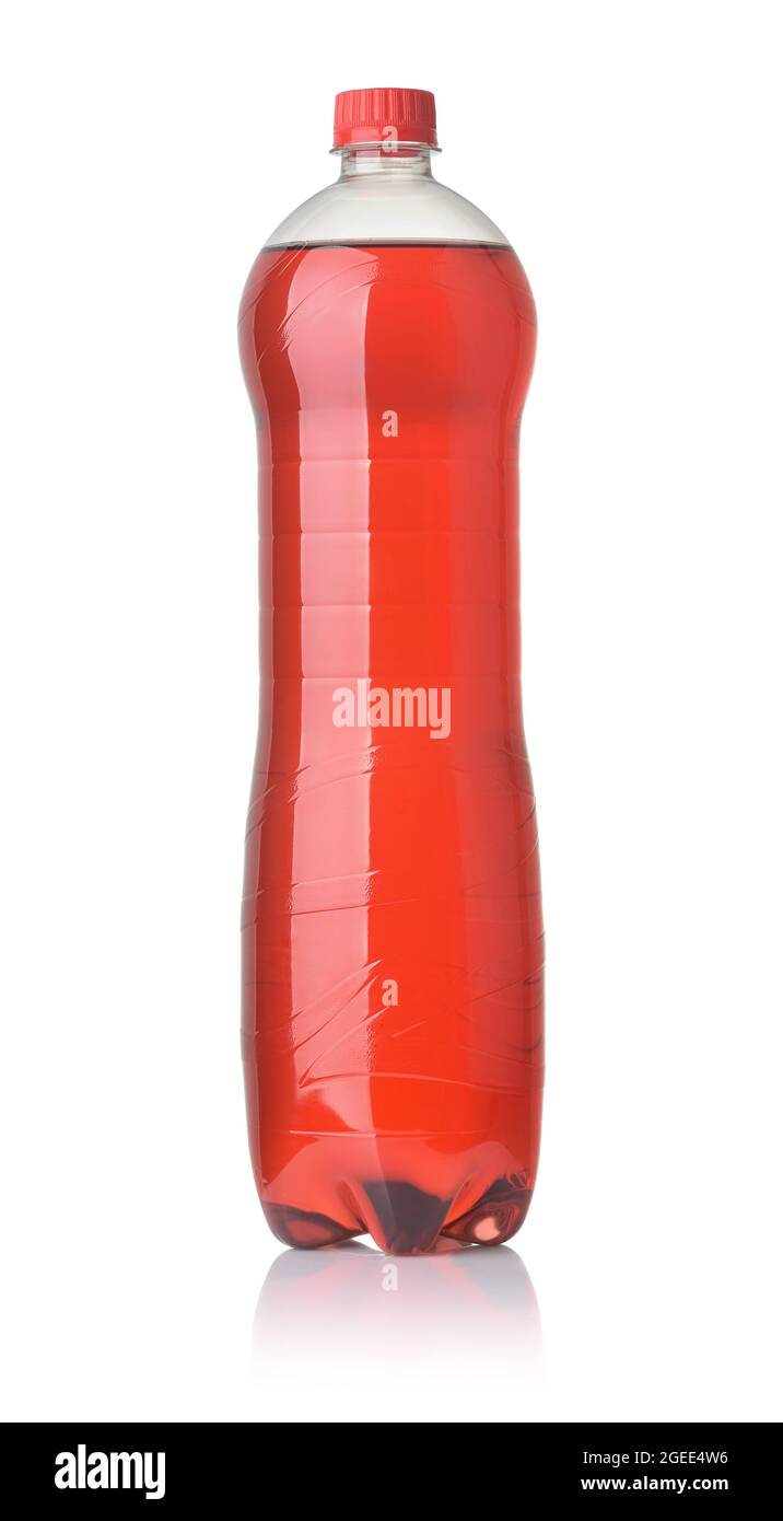 Front view of red soda plastic bottle isolated on white Stock Photo - Alamy