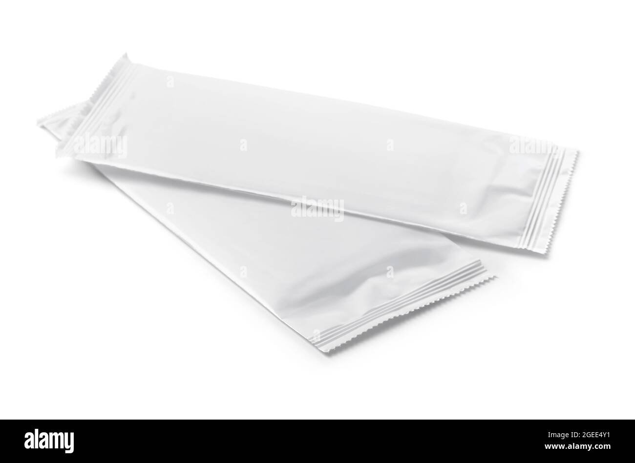 Two blank plastic package sachets isolated on white Stock Photo - Alamy