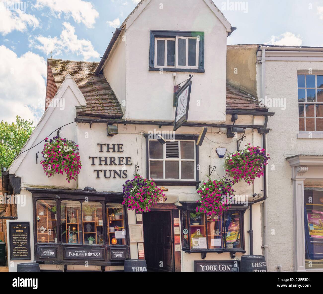 The ancient Three Tuns public house in York. The timber framed building ...