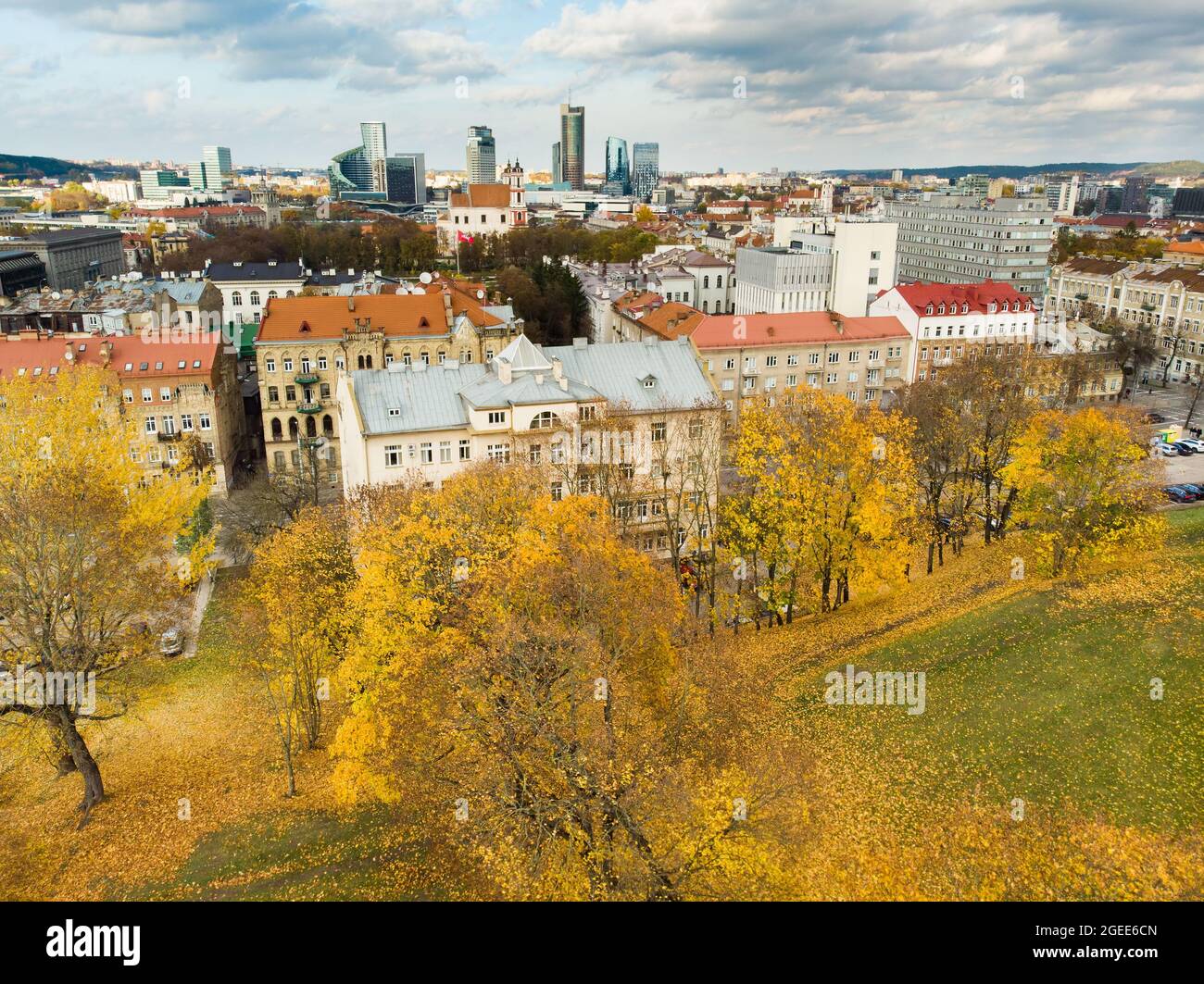 Beautiful Vilnius city panorama in autumn with orange and yellow ...