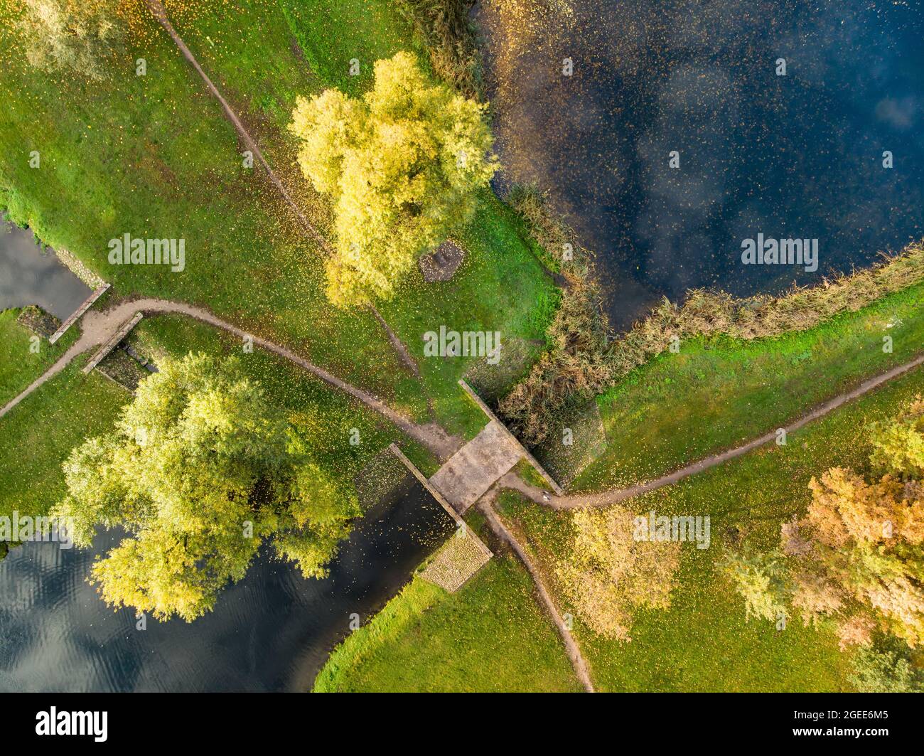 Beautiful Vilnius city top down view in autumn with orange and yellow ...