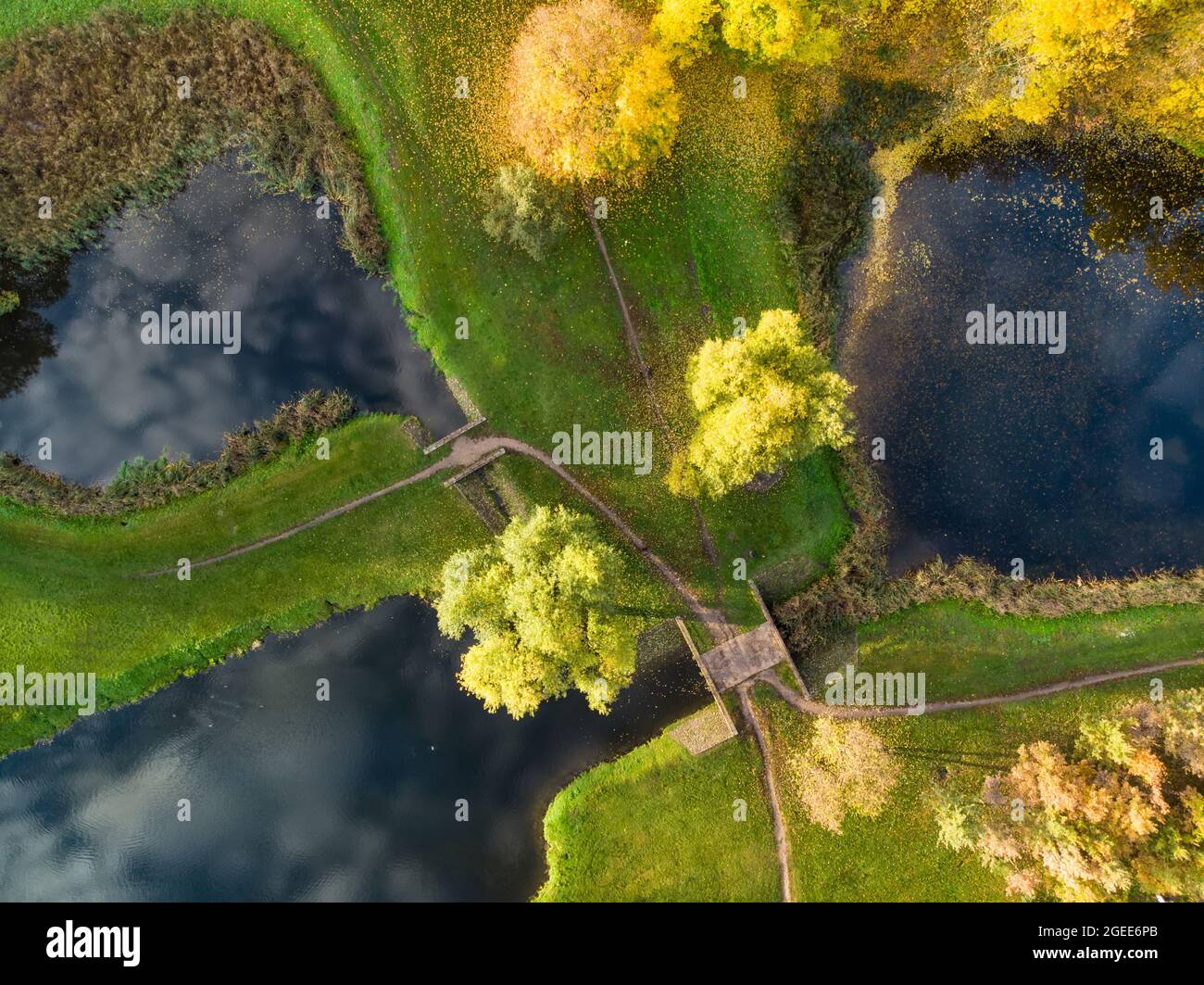 Beautiful Vilnius city top down view in autumn with orange and yellow ...