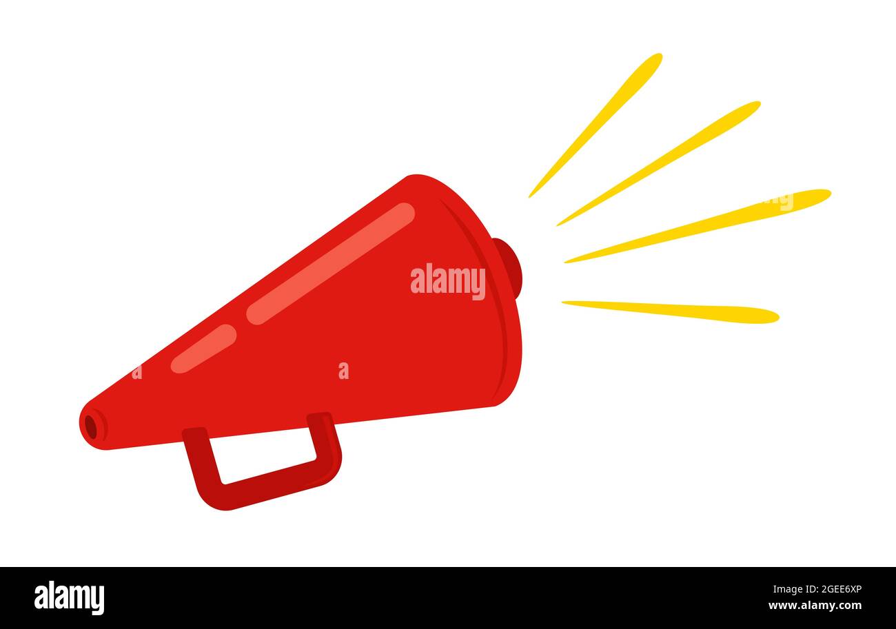 Vector vintage icon of red megaphone. Vector red megaphone in retro ...