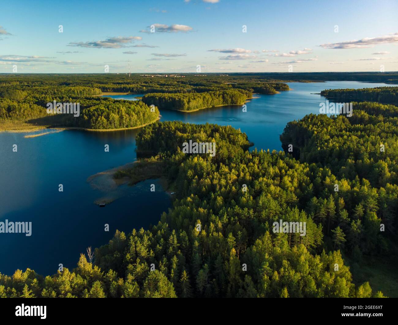 Beautiful aerial view of Moletai region, famous or its lakes. Scenic ...