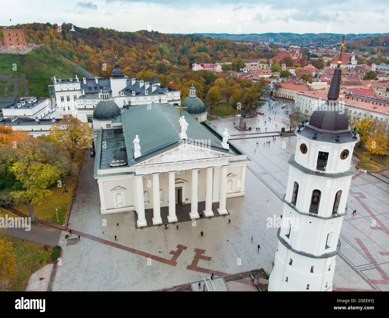 Aerial view of The Cathedral Square, main square of Vilnius Old Town, a ...