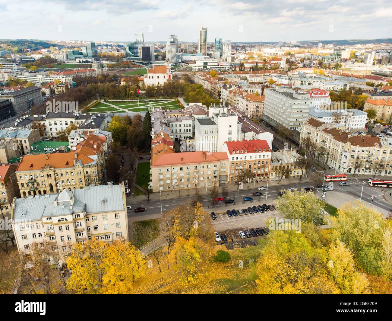 Beautiful Vilnius city panorama in autumn with orange and yellow ...
