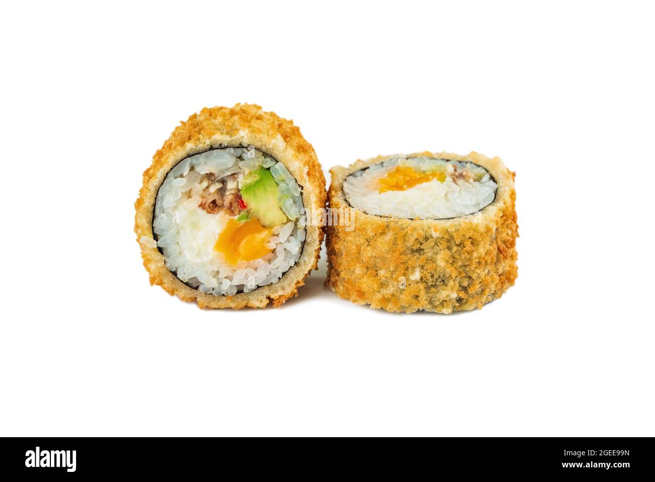 japanese deep-fried sushi rolls on a white background Stock Photo - Alamy