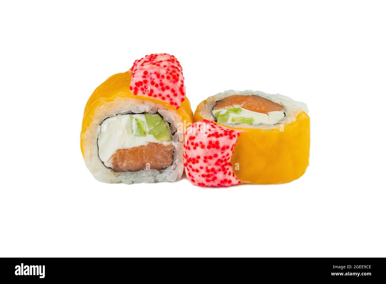 japanese sushi rolls with cheddar cheese on a white background Stock ...