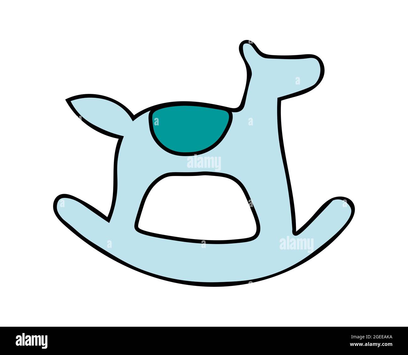 Color vector illustration of a blue rocking horse. Hand drawn icon ...