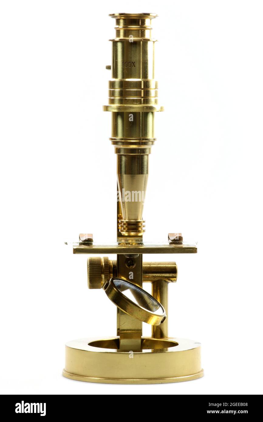 vintage brass microscope isolated on white background Stock Photo - Alamy