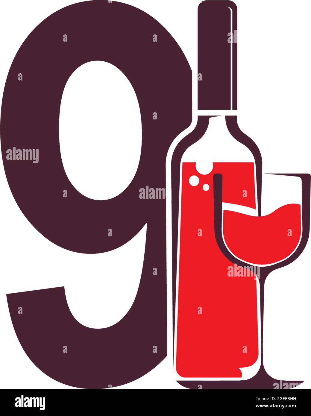 Number 9 with wine bottle icon logo vector template Stock Vector Image ...