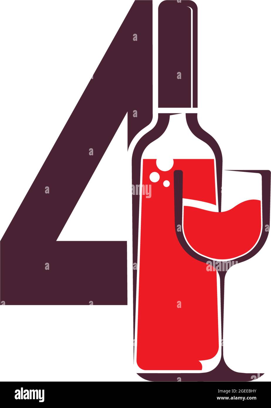 Number 4 with wine bottle icon logo vector template Stock Vector Image ...