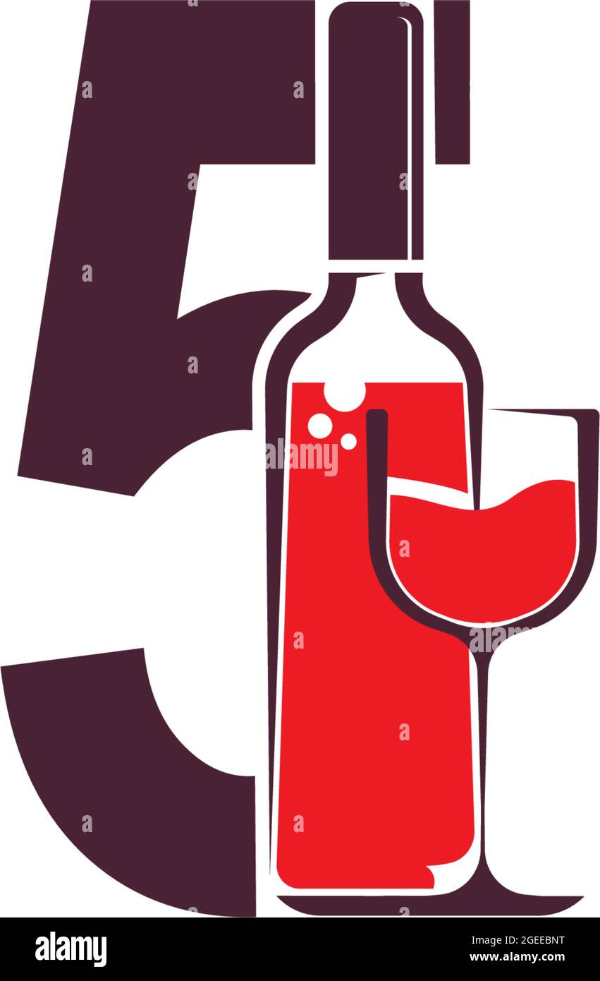 Number 5 with wine bottle icon logo vector template Stock Vector Image ...