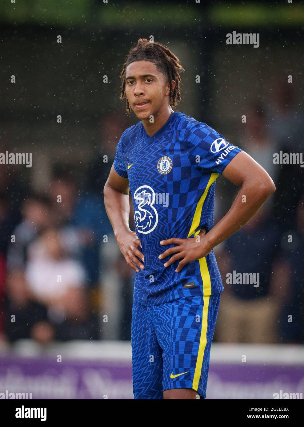 Woking, UK. 31st July, 2021. Bashir Humphreys of Chelsea U23 during the ...