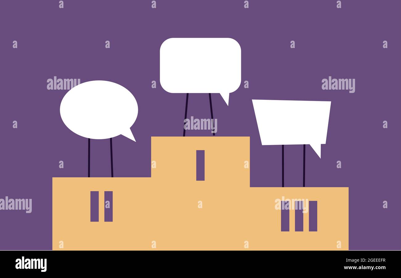 Winner podium with speech bubbles on it. Debate concept illustration ...