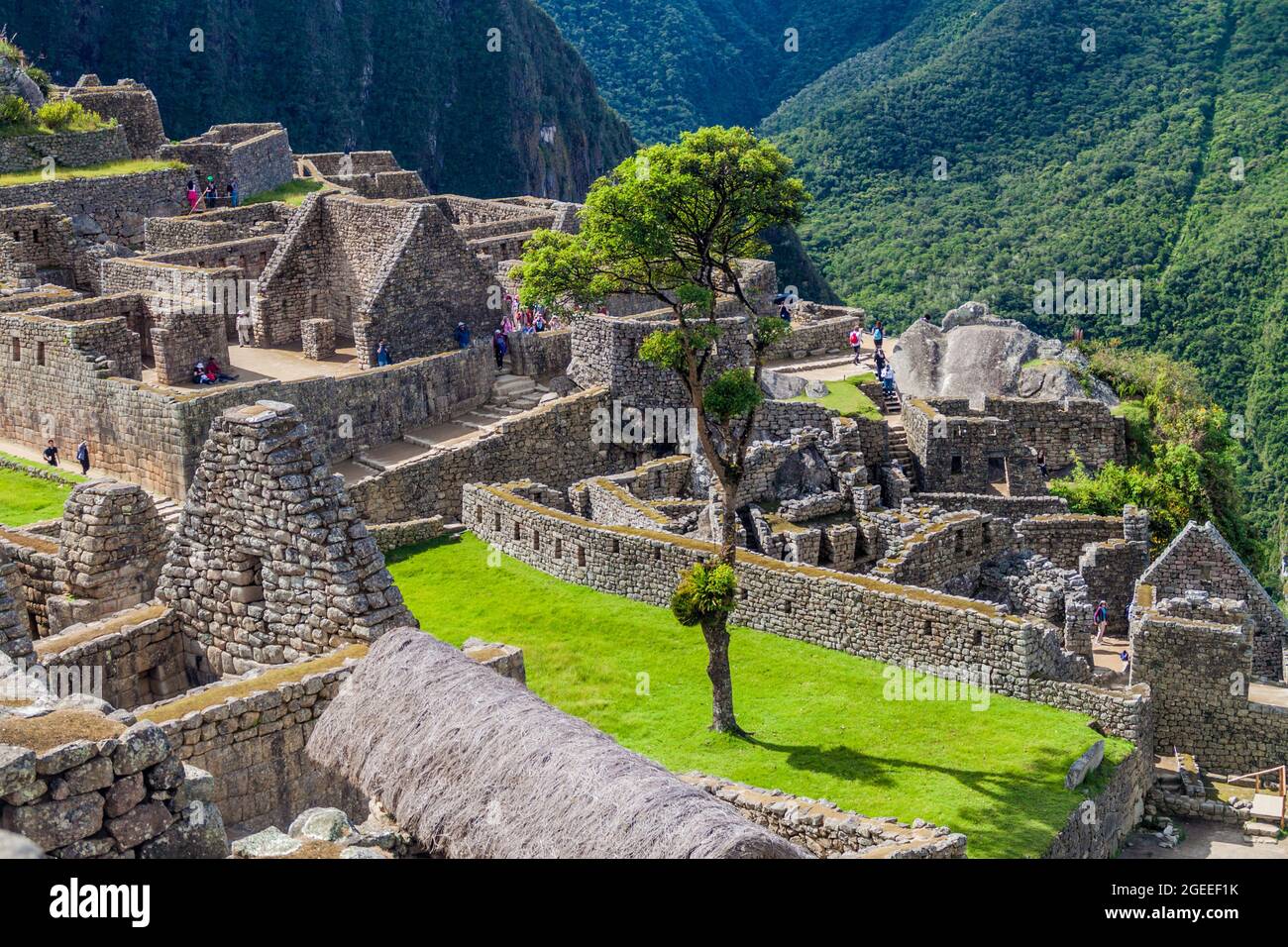 MACHU PICCHU, PERU - MAY 18, 2015: Crowds of visitors at Machu Picchu ...