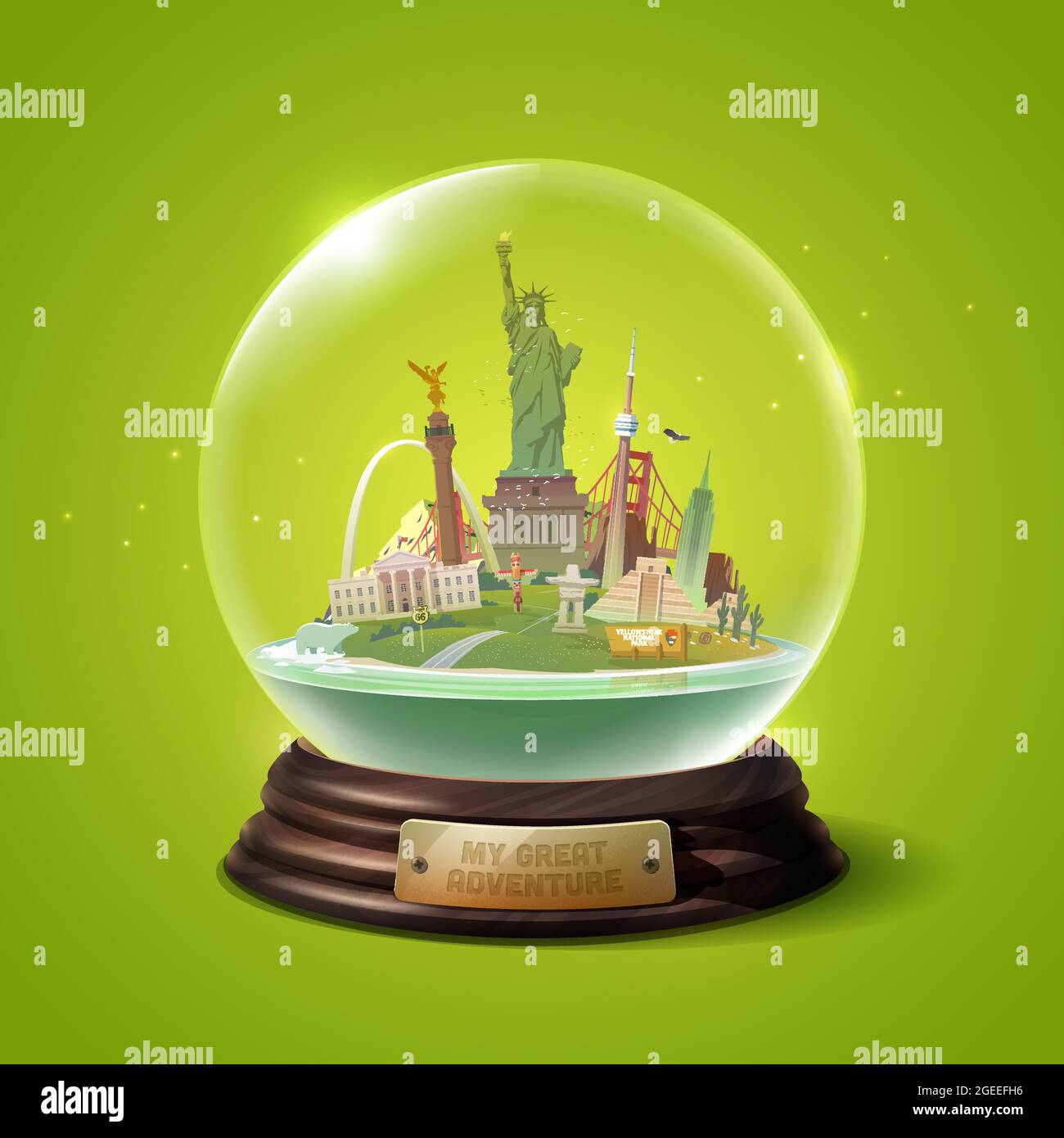 Travel to North America. Road trip. Tourism. The glass ball with ...