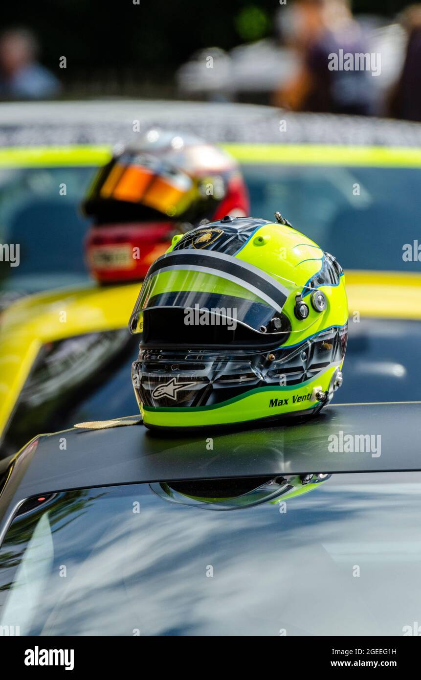 Helmets ready at the Goodwood Festival of Speed motor racing event 2014 ...
