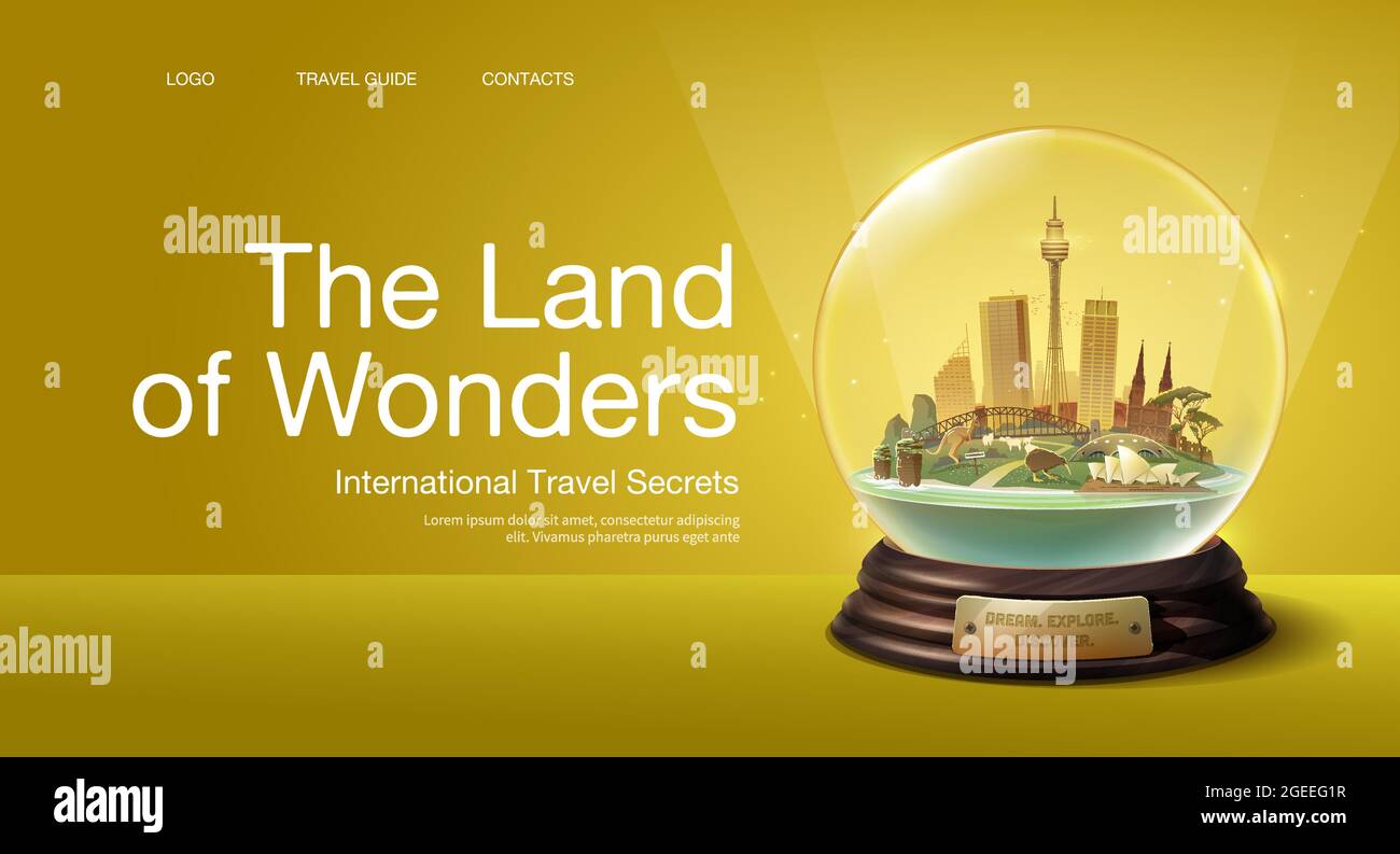 Travel to Australia. Road trip. Tourism. The glass ball with landmarks ...