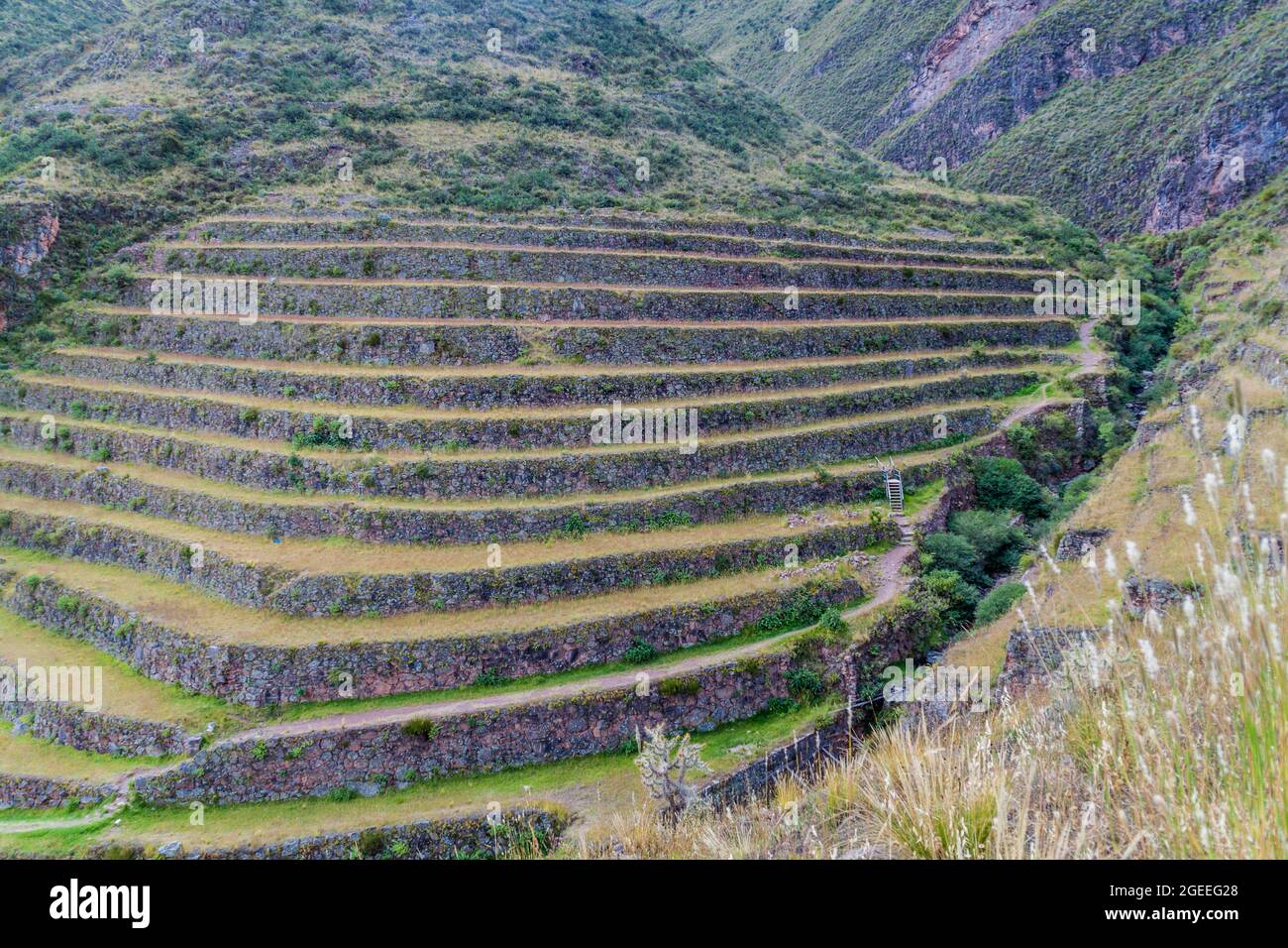 Inca agricultural terraces in Pisac, Sacred Valley, Peru Stock Photo ...