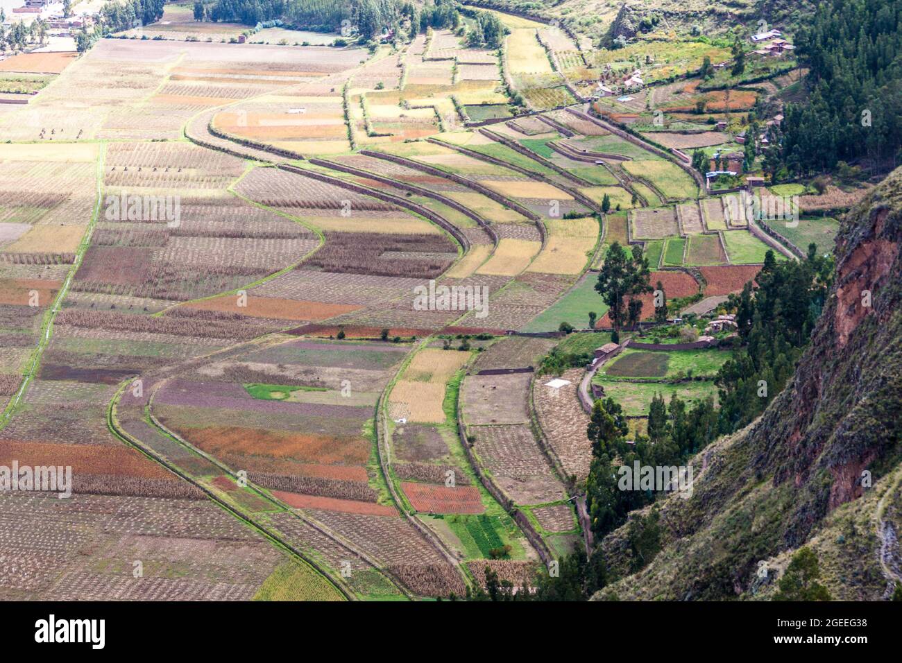 Fields in Sacred Valley of Incas near Pisac village, Peru Stock Photo ...